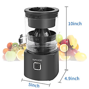 SUPCOOKI Electric Citrus Juicer Hands Free, Automatic Juicer Machine with Cleaning Brush, Orange Lime Grapefruit Juicer Squeezer, One Touch Operation, Easy to Clean Juice Maker(Black)