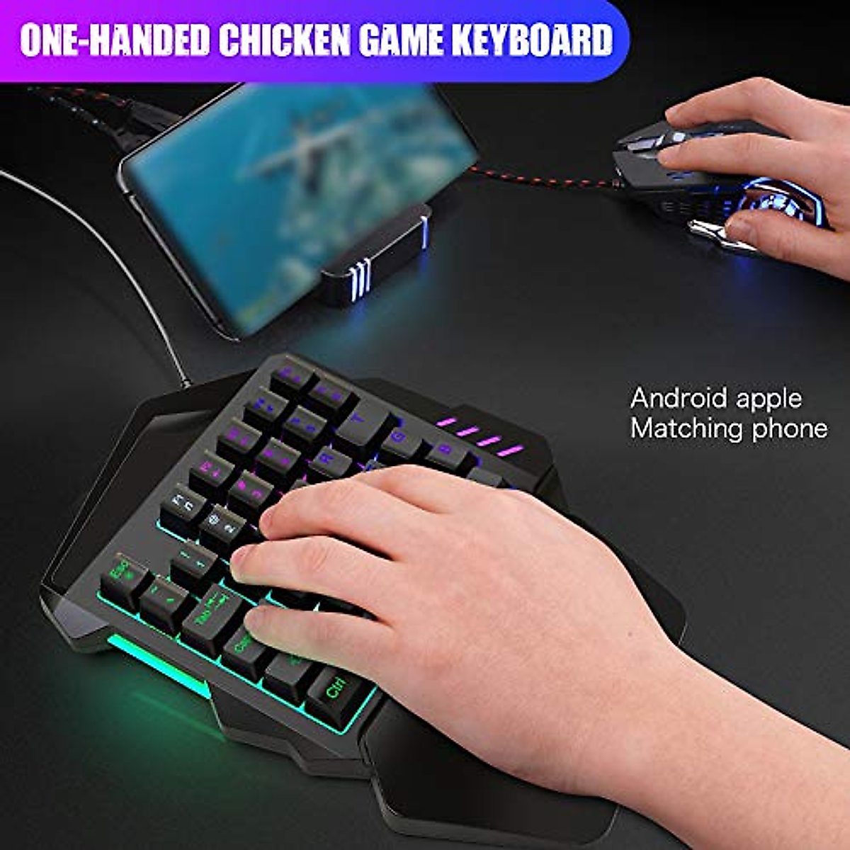 PC Gamer Set, One‑Handed Keyboard Keyboard Mouse Set, One‑Handed Gaming Keyboard, for Home Gaming Easy to Use