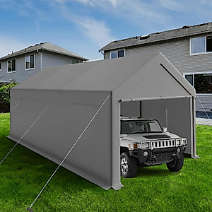 Outdoor Carport 10x20ft Heavy Duty Car Tent, Portable Garage Canopy Storage Shed, Car Shelter with Detachable Side Walls&Doors, All-Season Tarp for Car and Boat D Grey
