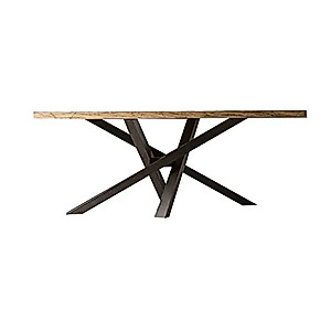 KWOKING Pine Solid Wood Top Dining Table Modern | Contemporary Pedestal Metallic Base Rectangle Table for Home Natural 55" L x 27.5" W x 29.5" H