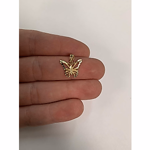 10k Real Solid Gold Butterfly Pendant Necklace Finished with Milgrain and Diamond Cut, Dainty Animal Charms Fashion Jewelry for Women Symbol of Hope (Yellow-Gold, 0)