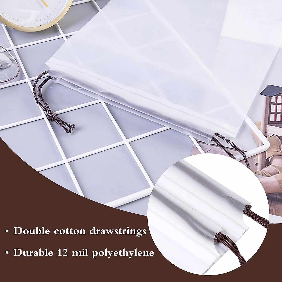 50 Pcs Translucent Travel Shoe Bags,Large Clear Shoe Bags for Storage,Protable Shoes Pouch Storage Organizers with Rope,Clear Drawstring Dust Bags for Packing,Men and Women