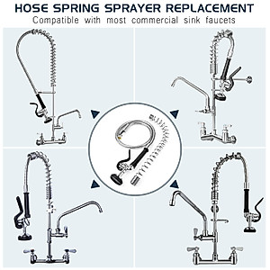 Spray Valve with 45” Commercial Sink Sprayer Hose and Pre Rinse Hose Spring, Pre Rinse Sprayer with Flexible Stainless Steel Hose & Spring Assembly for Commercial Kitchen Faucets (Black)