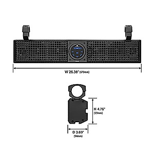 Planet Audio PSX26 ATV UTV Sound Bar System - 26 Inches Wide, IPX5 Weatherproof, Bluetooth Audio, USB, Amplified, Aux-in, 4 Inch Speakers, 1 Inch Tweeters, Easy Installation for 12 Volt Vehicles