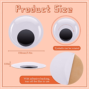 4 Pcs Luminous Giant Wiggle Eyes Halloween Self Adhesive Large Eyes Glow in The Dark Big DIY Craft Eyes for Halloween Decoration Stickers (5.9 inch/ 15 cm)
