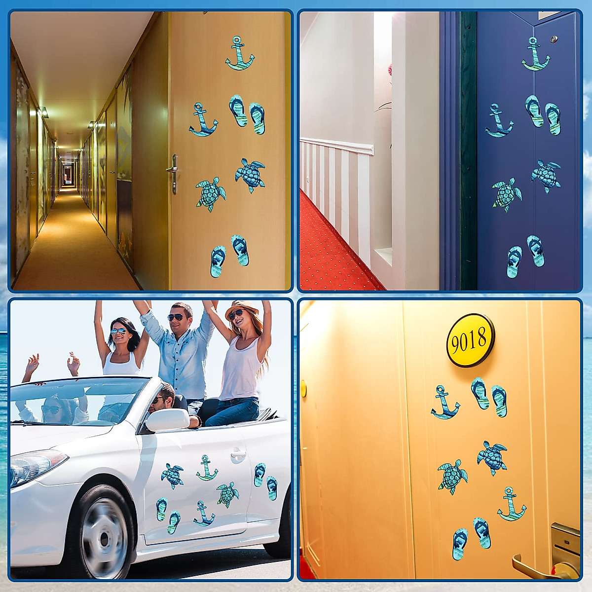 Konohan Cruise Door Decorations Magnetic Turtle Car Magnets Flip Flop Boat Anchor Cruise Ship Decorations Magnetic Cruise Door Sign Carnival Cruise Sticker Refrigerator Magnets, 5 Inch(8 Pcs)