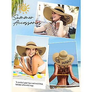 Floppy Beach Hats for Women, Foldable Wide Brim Sun Hat Embroidered Roll up Straw Hat - Vocation, Honeymoon, Travel Khaki