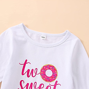 vchoohce Toddler Baby Girl Birthday Outfits Sweet Long Sleeve T-shirt Top Doughnut Bell-Bottoms Pants Headband 3Pcs Clothes Set (Long Sleeve-B Sweet Two,2-3T)