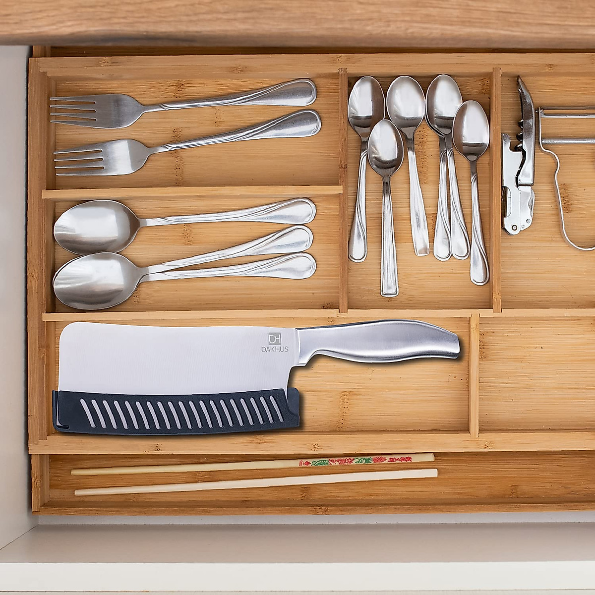 Dakhus Meat Cleaver | Kitchen Knife for Cutting, Stainless Steel Chopping, Slicing, Dicing Comfortable Handle Sharp Butcher Knife + Sheath + Sharpener, 3x12 inches Cleaver Knife