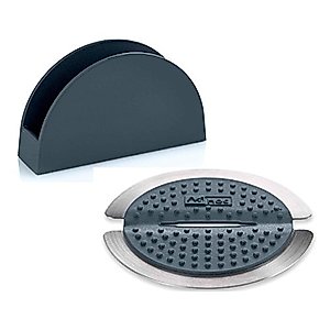 AdHoc TA02 SQUEETEA Tea Bag Squeezer | Stainless Steel/Plastic/Silicone | Teabag Press/Holder, Cup Coaster | (L)110mm x (H)67mm x (W)27mm | Grey | Includes Storage Stand