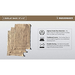 Sandbaggy Small Burlap Bag Wholesale Bulk - Size: 12" x 19" - Sandbags - Sand Bag - 100% Biodegradable - Gift Wedding Bags - Gift Craft Bags (3 Bags)