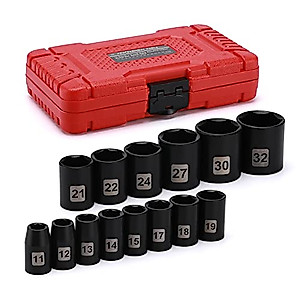 EMENTOL 14 PCS 1/2" Drive Standard Impact Socket Set, Metric, CR-V, 1/2-Inch Drive Shallow Impact Socket Set, 11mm - 32mm