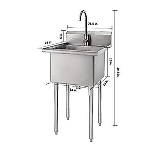 TRINITY EcoStorage Stainless Steel Freestanding Single Bowl Utility Sink for Garage, Laundry Room, and Restaurants, Includes Faucet, NSF Certified, 49.2-Inch by 21.5-Inch by 24-Inch, Chrome