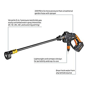 WORX 20V Hydroshot Cordless Pressure Washer WG620.5 Portable Power Cleaner,w/Accessories, 1 * 2.0Ah Battery & Charger Included