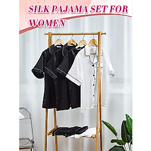 Unittype 7 Sets Womens Silk Satin Pajamas Set Two-Piece Sleepwear Loungewear for Sleepover Bridesmaid Wedding Slumber Party (as1, alpha, jaspo_m, White, Black)