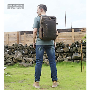 Lannsyne Vintage Full Grain Genuine Leather Backpack 18" Laptop Bag with Shoe Compartment Casual Travel Daypack Brown