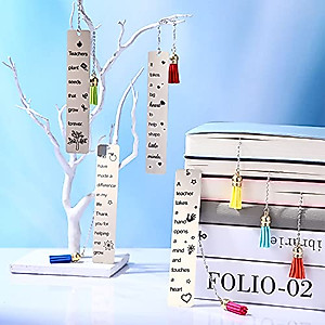 7 Pcs Teacher Appreciation Gifts from Students Metal Bookmark Book Page Marker with Pendant for Back to School Tutors Birthday Xmas Graduation Presents for Book Lover Reading Supplies (Silver)