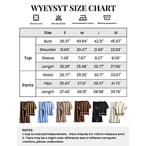 Wyeysyt Women Lounge Sets 2 Piece Sweater Knit Short Sleeve Pullover Tops Wide Leg Pants Elastic Waist Sweatsuits(Khaki-M)