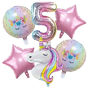 DUILE Unicorn Balloons Unicorn Birthday Party Decorations for Girls Foil Balloons Set Macaron and Rainbow Balloon Wedding Baby Shower Party Supplies (5)