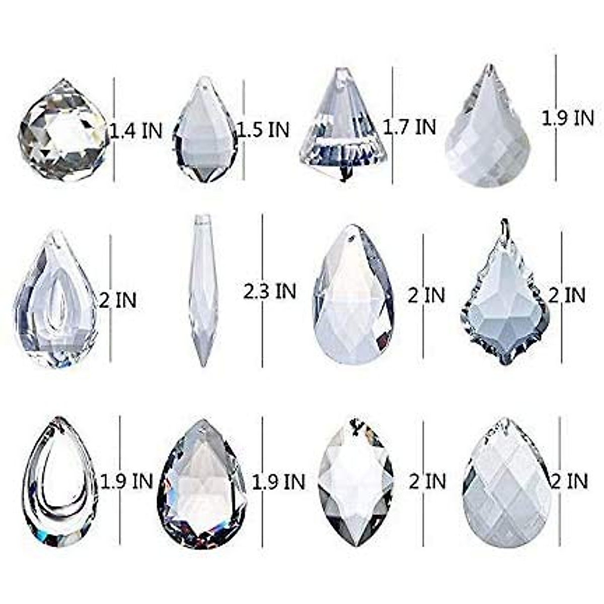 H&D Pack of 12 Clear Crystal Chandelier Lamp Lighting Drops Pendants Balls Prisms Hanging Glass Prisms Parts Suncatcher Home/House Decor