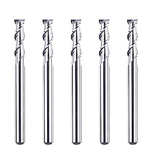 SpeTool 5Pcs 1/8 inch Aluminum End Mills 2 Flutes CNC Spiral Router Bits Non-Ferrous Metal Upcut 1-1/2 inches Long for Woodworking Cutting