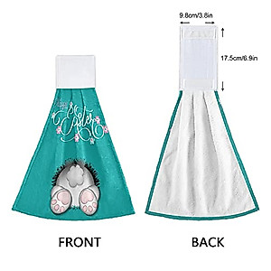 KOCOART Cute Bunny Foot Tail Kitchen Oven Towels Happy Easter Day Hanging Hand Towel with Loop 2 Pieces Super Absorbent Dishcloth Fingertip Tea Bar Dish Towel for Bathroom Tabletop