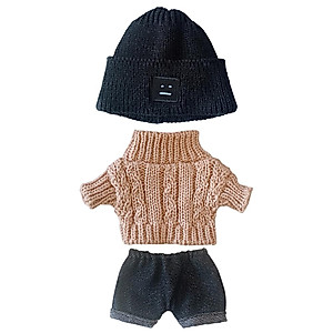 niannyyhouse Doll Clothes Suit 7.8in/20cm Plush Doll Clothes Hat + Sweater + Shorts 3-Piece Set Doll Dressup Square Face Hat Denim Shorts White Sweater (Brown)