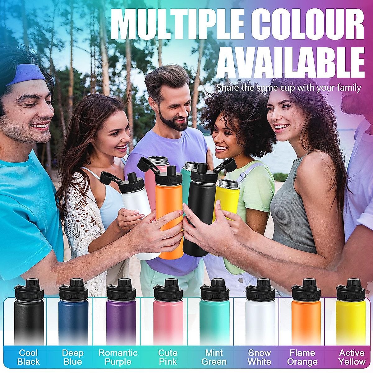 8 Pieces 22 oz Sports Water Bottle Wide Mouth Canteen Spout Bottle Bulk Insulated Water Bottle with Leakproof Spout Lid Stainless Steel Vacuum Water Flasks for Gym Sports Travel (Multi Colors)