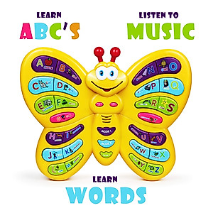 Preschool ABC Learning Toy, Interactive Educational Butterfly Toy for Toddlers, Animal Sounds & Music, Early Development See and Say Baby Toys for 3 Year Old Boys & Girls