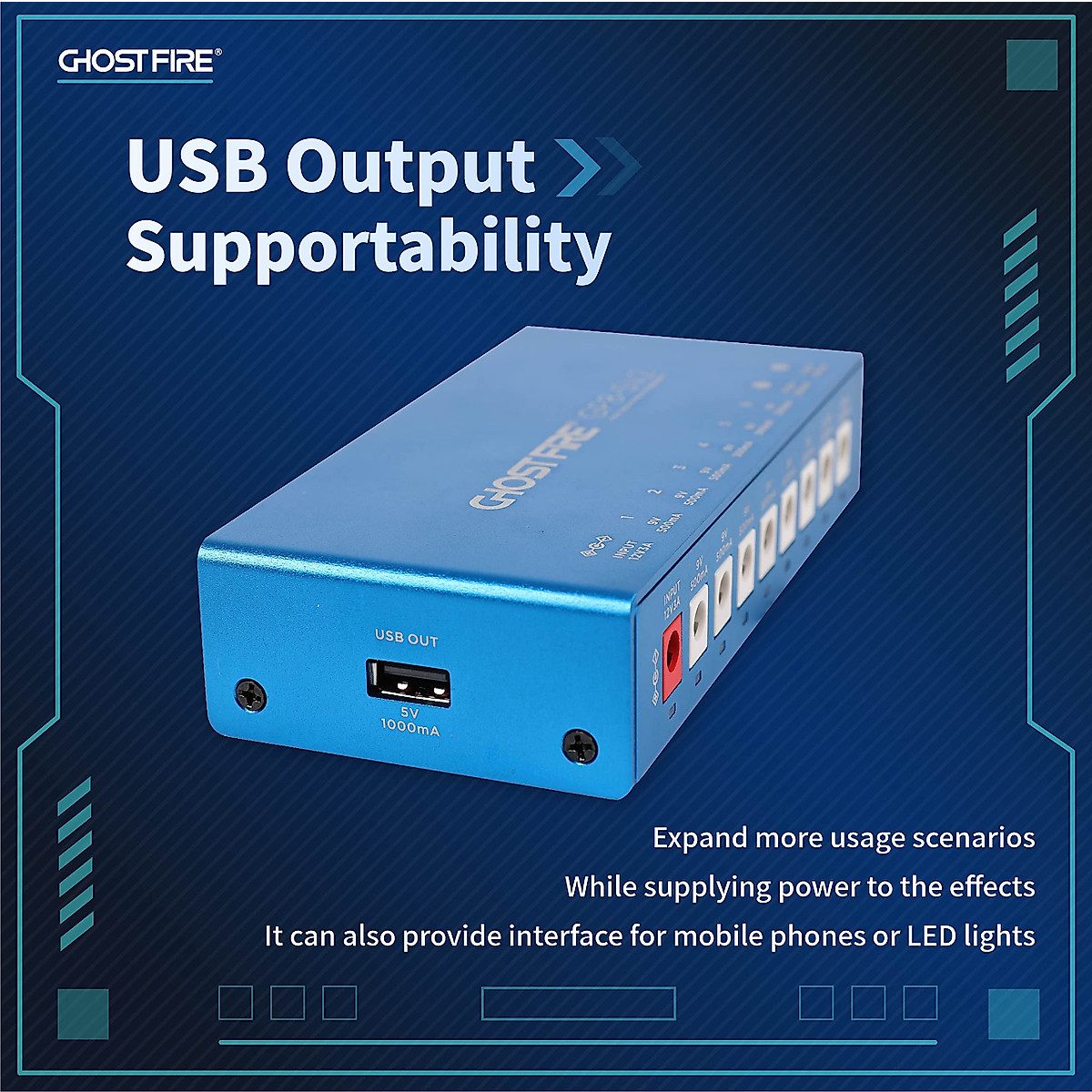 Ghost FIRE GP8-SV2 8-Output Pedal Power Supply+ 5V USB Output Fully Isolated Power Supply with Independent Short-Circuit Protection