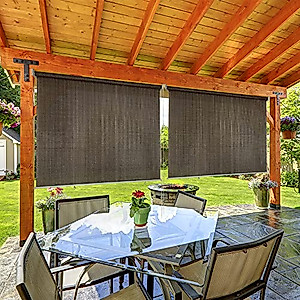 Vocray Outdoor Roller Shade, Patio Blinds Roll Up Shade with 95% UV Protection (6' W X 6' L), Coffee