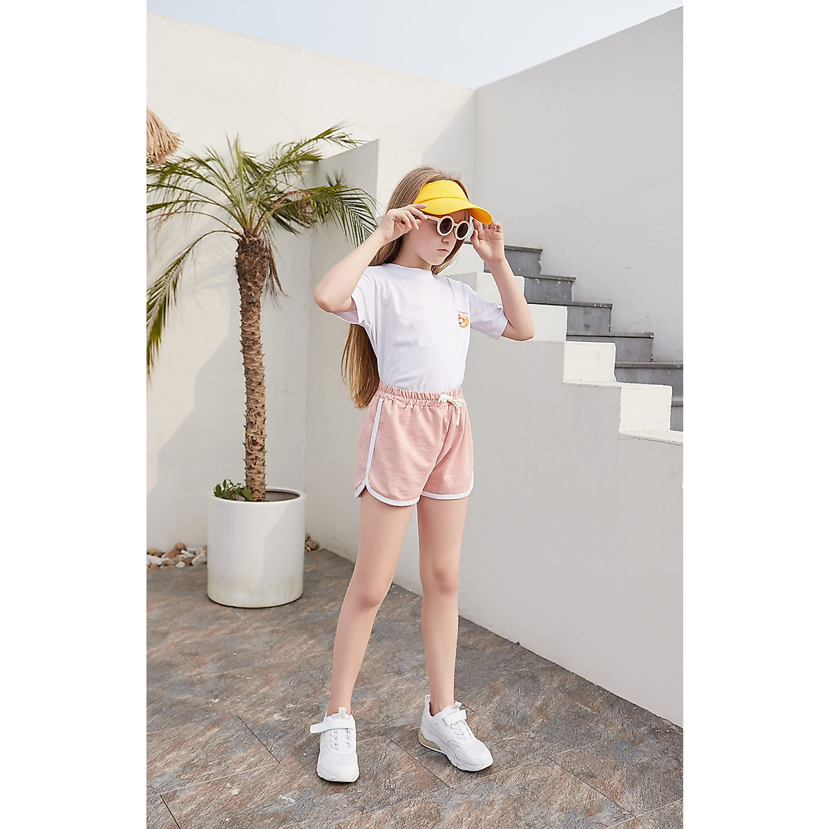 BOOPH 3Pc Girls Athletic Shorts Active Running Dolphin Short 10-12 Year Gray Black Pink