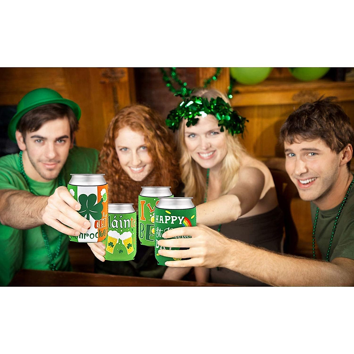 12 Pcs St. Patrick's Day Can Koozies Coolers Sleeves Party Favors Supplies Saint Paddy's Day Irish Shamrock Green Beer Neoprene Can Sleeves Gifts for Soda Beer Beverage