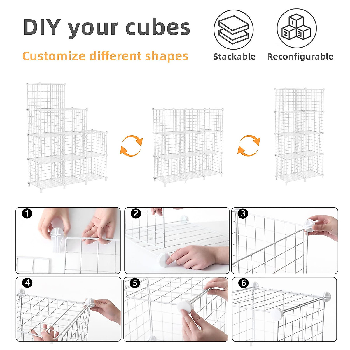 AWTATOS Wire Cube Storage Organizer, Closet Organizers and Storage, Metal 9 Cube Storage Shelves Bookshelf, Portable Closet Clothes Organizer for Bedroom, Home, Office, White