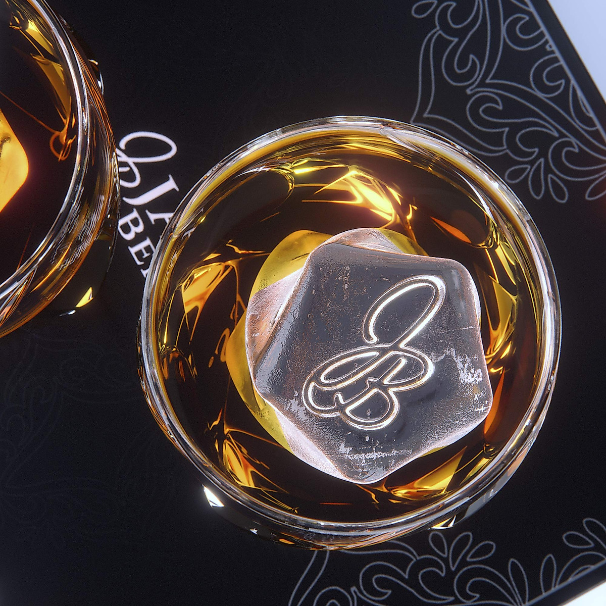 JAMES BENTLEY Glass Vride Heavy Tumbler – Elevate your Drinking Experience with our Whiskey Set of 2 Hand Blown, Double Wall Glass Tumbler (9.5oz) with Ice Mold Tray - Whiskey Glasses for Men