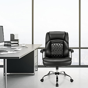 Giantex 500LBS Big and Tall Office Chair, Wide Seat Large Leather Executive Chair w/Heavy Duty Metal Base, Height Adjustable Swivel Computer Task Desk Chair, Padded Armrest, Rocking Backrest (Black)