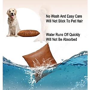 GEGELICA Faux Leather Throw Pillow Covers 18X18 Inch Set of 2 Brown Outdoor Modern Farmhouse Solid Decorative Pillow Covers for Room Couch Living Bedroom Bed Sofa