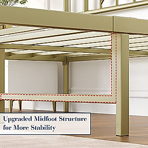 IDEALHOUSE Gold Full Size Platform Bed Frame with Headboard and Footboard, 12.6 Inches Metal Mattress Foundation for Storage, No Box Spring Needed, Easy Assembly, Modern Design, Branch