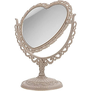 FEIYU BUY 1 Pack Simple and Lovely Heart-Shaped Cosmetic Mirror Plastic Double-Sided Rotatable Dresser Mirror Lightweight Mirror Bathroom Bedroom Mirror
