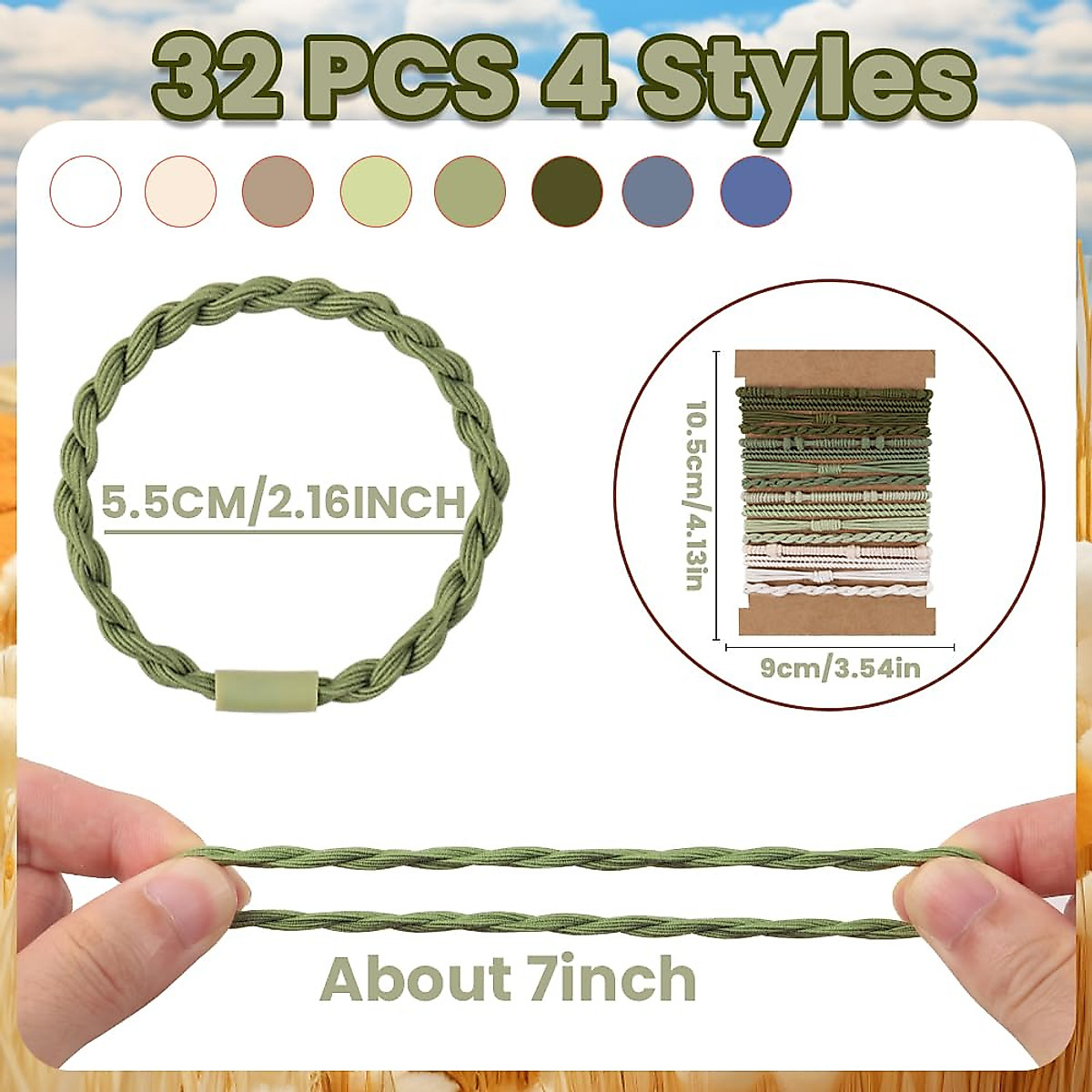 DIYDEC 32PCS Boho Hair Bracelets for Women Elastic Bracelets Hair Ties No Damage Hair Bands for Girls Thick Thin Long Curly Hair Accessories(B Style)