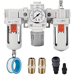 NANPU 3/8" NPT Air Filter, Regulator & Lubricator (FRL) Combo - Water/Oil Trap Separator - Pressure Gauge(0-150 psi), 5 Micron Brass Element, Semi-Auto Drain, Poly Bowl, Metal Bracket