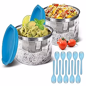 INNOVATIVE LIFE Ice Chilled Dip Bowl 2Pack, 25oz Stainless Steel Serving Bowl with Acrylic Base, Iced Salad Bowl for Fruit, Sauces, Dressing