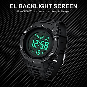 GOLDEN HOUR Mens Waterproof Digital Sport Watches Wide Screen Easy Read Display Military Style with Black Rubber Strap