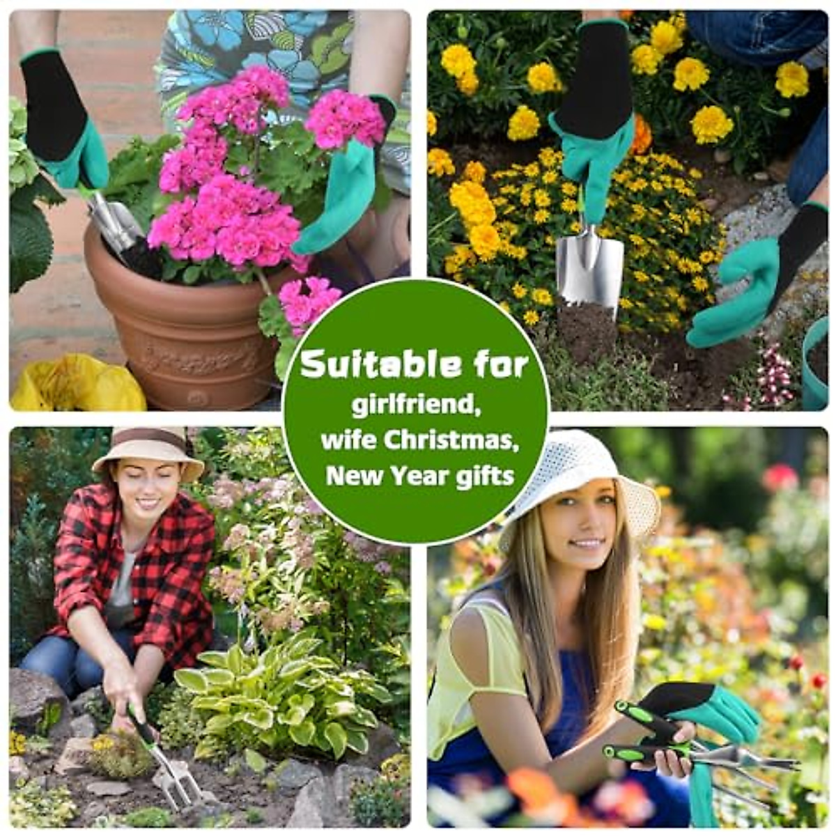 JMOO Garden Tools, 8-Piece Garden Tool Set with Non-Slip Ergonomic Handles, Lightweight Aluminum Alloy Rust-Proof Durable Gardening Hand Tools, Ideal Gardening Tools Gifts for Women and Men