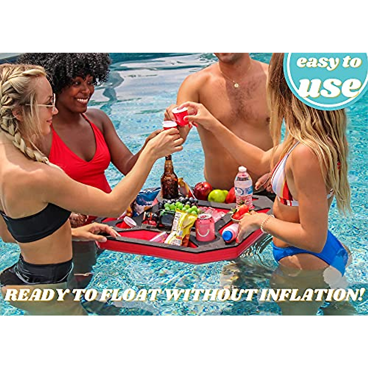 Polar Whale Large Floating Spa Hot Tub Bar Drink and Food Table Red and Black Refreshment Tray for Pool or Beach Party Float Lounge Durable Foam 23.5 Inches 9 Compartment UV Resistant
