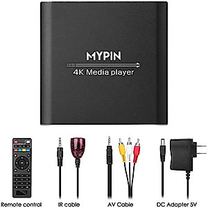 4K Media Player with Remote Control, Digital MP4 Player for 8TB HDD/USB Drive/TF Card/H.265 MP4 PPT MKV AVI Support HDMI/AV/Optical Out and USB Mouse/Keyboard-HDMI up to 7.1 Surround Sound (Black)