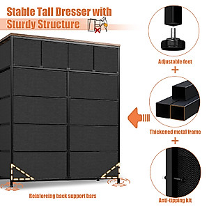 EnHomee Dresser,12 Drawer Dresser for Bedroom Fabric Dressers & Chests of Drawers for Bedroom, Living Room,Wood Top Metal Frame, Rustic Brown