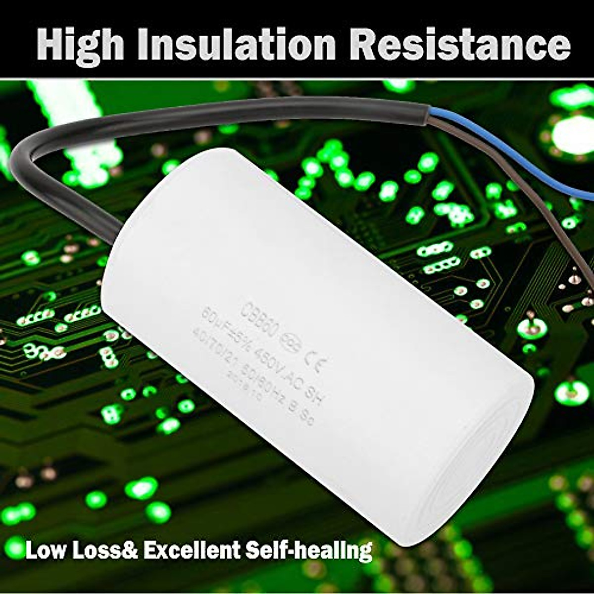 60uf CBB60 Capacitor, Eco-Friendly Motor Running Capacitor 450V ESR 0.2 for Household Electric Appliance, CBB60 Run Capacitor