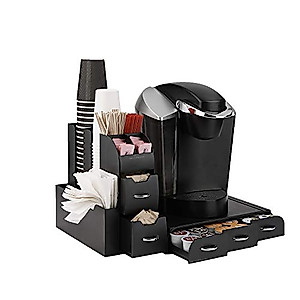 Mind Reader Anchor Collection, 3-Drawer Single Serve Coffee Pod Drawer, 36 Coffee Pod Capacity, Coffee Machine Base and 10-Compartment Cup and Condiment Countertop Organizer Set, Black