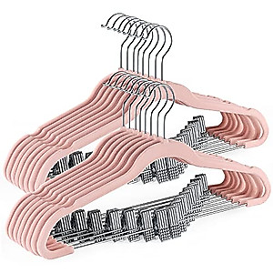 HOUÍSM Premium Velvet Pants Hangers, 16.7inch Slim Skirt Hangers with Adjustable Clips - Heavy-Duty, Non-Slip, Ultra Thin, Space Saving Flocked Hangers for Coat, Suits, Dress & Shirt (Cloud Pink)